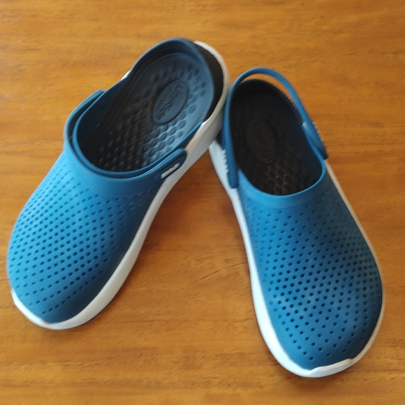 CROCS | Shoes | Crocs Literide Teal Slip On White Sole Perforated Shoes ...